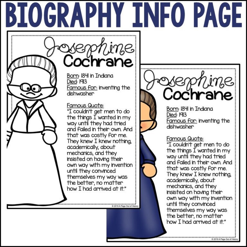 Josephine Cochrane 3rd-5th Grade Biography Unit | Reading Passage ...