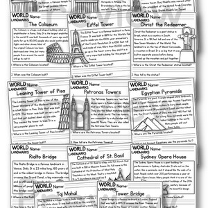 Famous World Landmarks Reading Comprehension Passages K-2 | Etsy