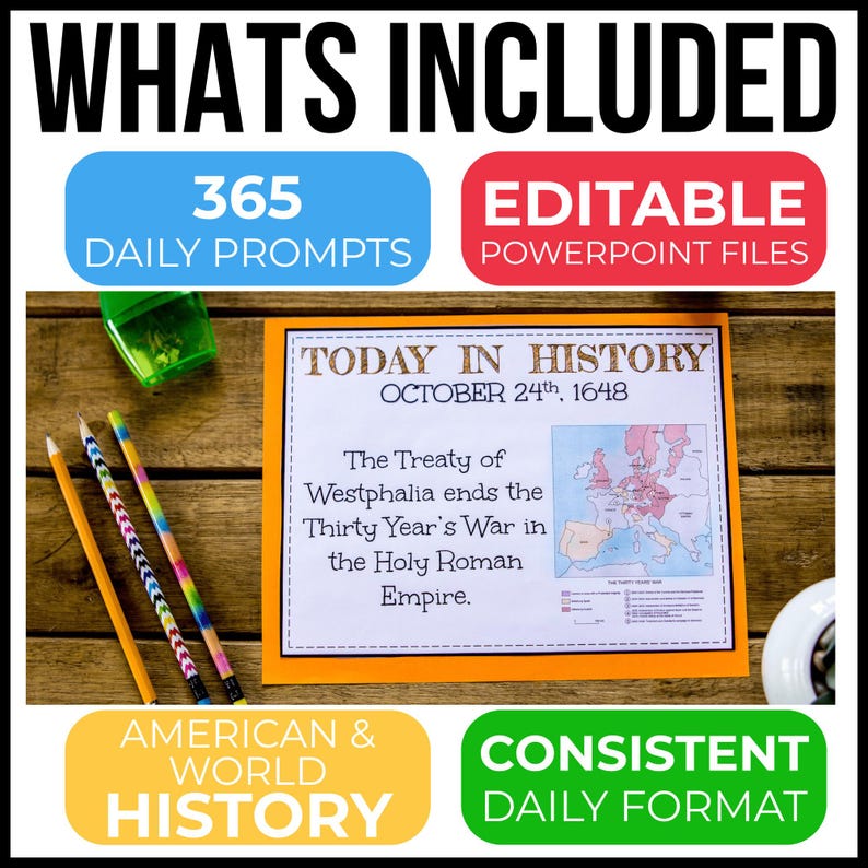 Today in History Bell Ringers, Daily History Warm up for Middle and ...
