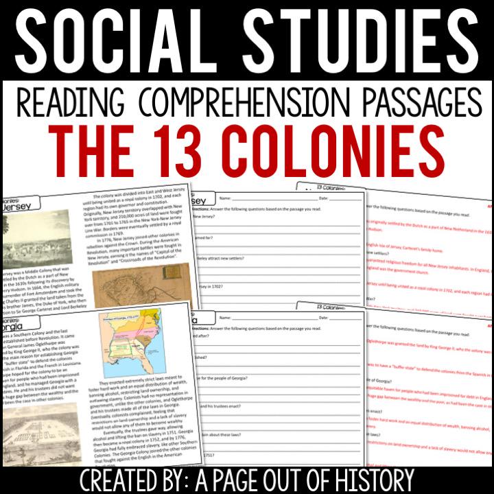 K-2 Reading Practice 1st 2nd Grade, 13 Colonies Bundle Passages ...