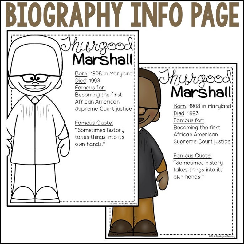 Thurgood Marshall Biography Unit Pack 3-5 Homeschool Social Studies ...