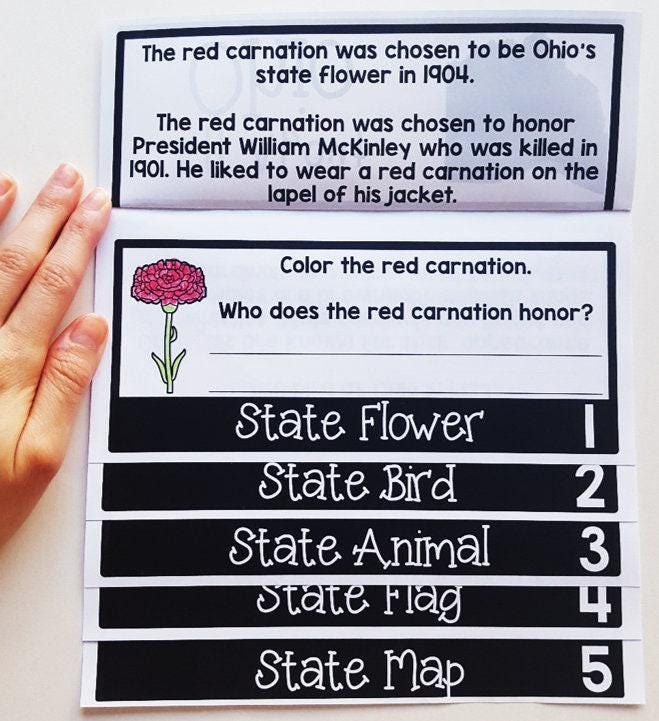 Ohio 3rd-5th Grade State Lesson | Symbols, Map, Flag, Reading, Writing ...