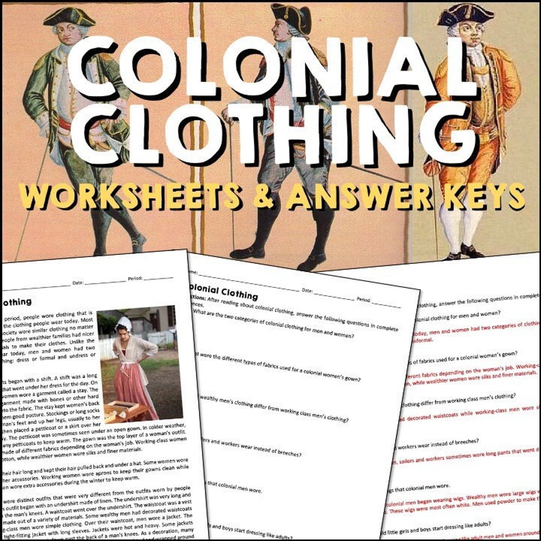 Colonial Clothing Reading Worksheets and Answer Keys | 6-12 ...