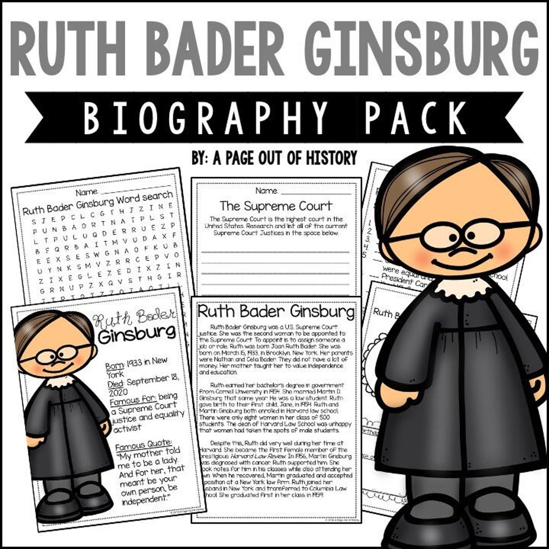 Ruth Bader Ginsburg Biography Unit Pack | 3-5 | Homeschool | Social ...