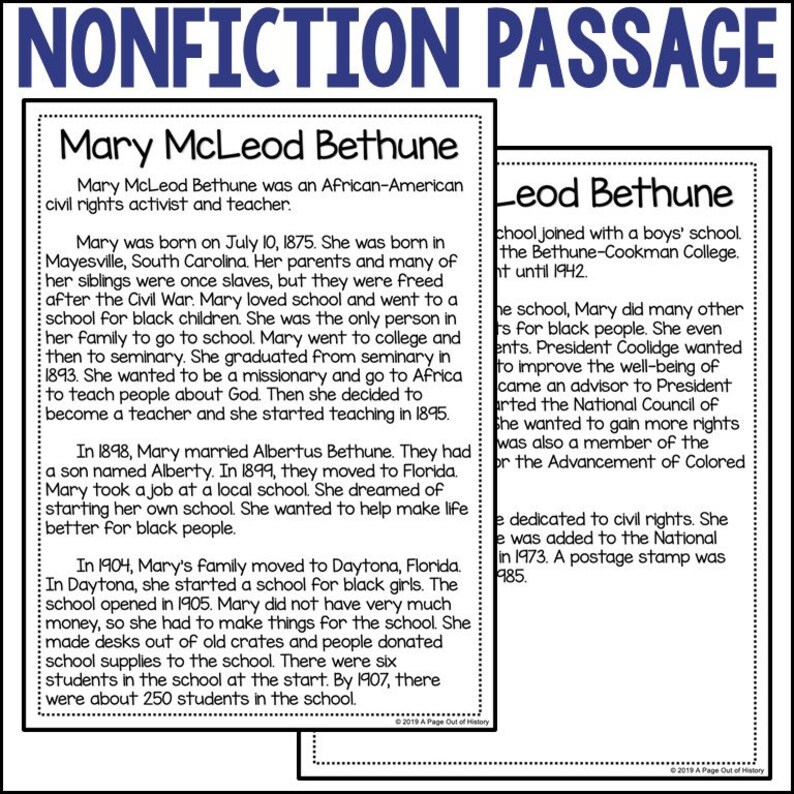 Mary Mcleod Bethune Biography Unit Pack | 3-5 | Homeschool | Social ...
