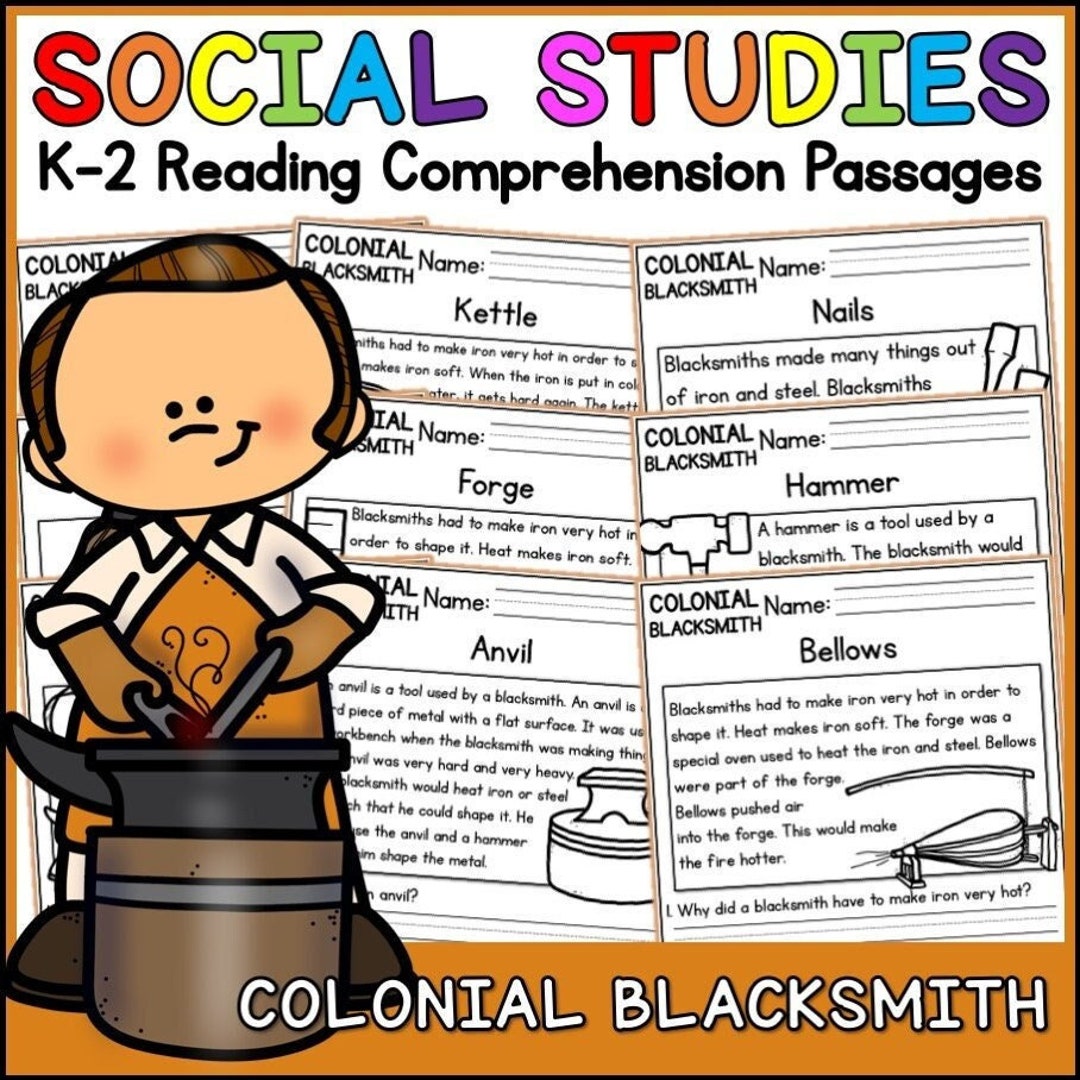 1st 2nd Grade Reading Comprehension | Colonial Blacksmith Passages ...