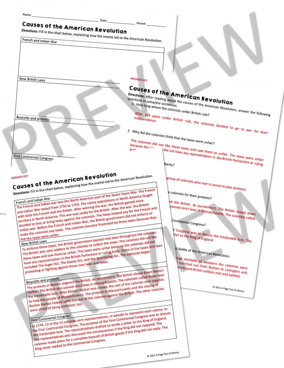 Causes of the American Revolution Reading Worksheets, American History ...