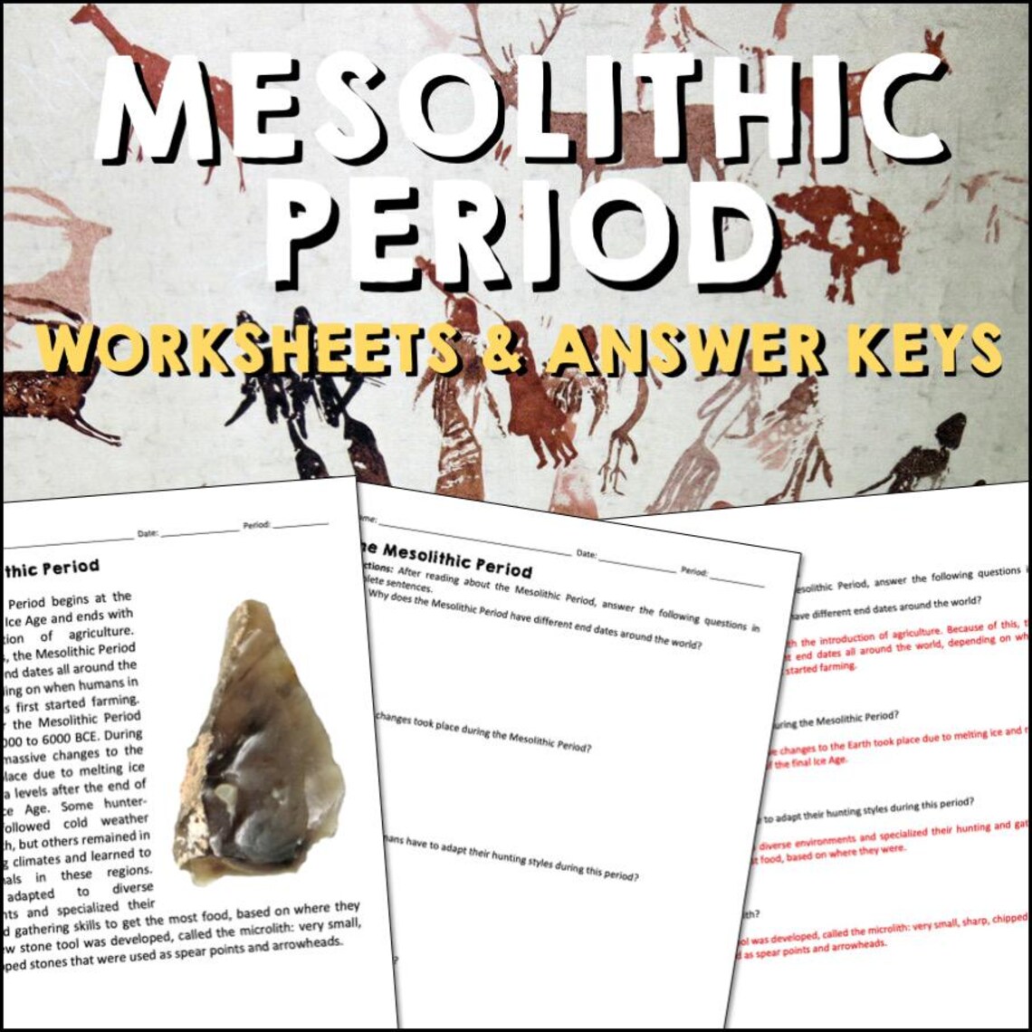 Mesolithic Period Reading Practice Worksheets, Early Humans Passages ...