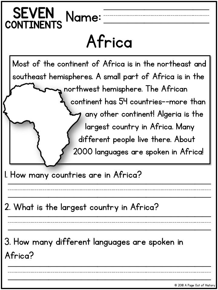 7 Continents Reading Comprehension Passages K-2 Homeschool | Etsy