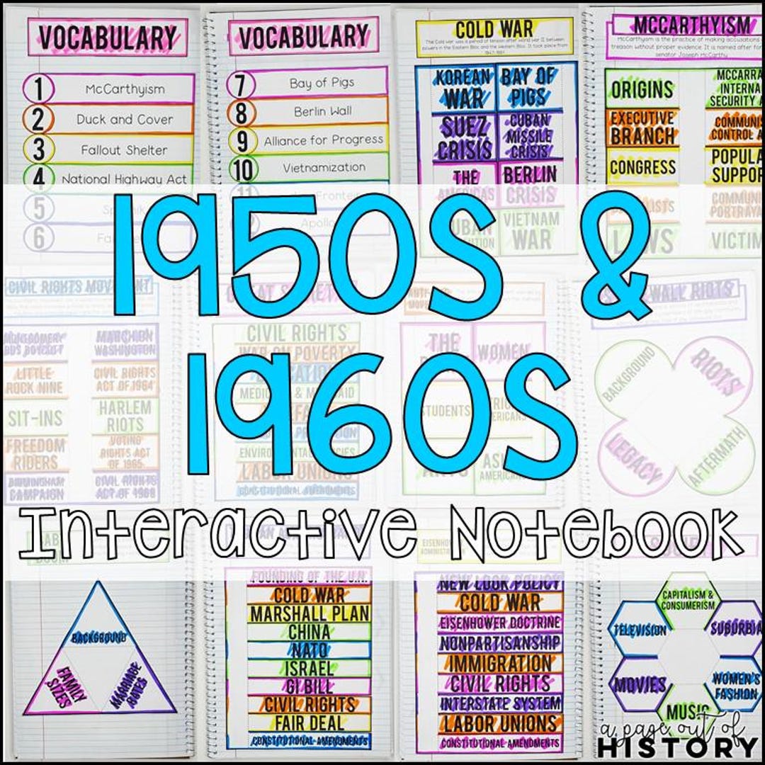 American History 1950s and 1960s Interactive Notebook Graphic ...