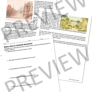 Daily Life in Colonial America Reading Worksheets and Answer Keys | 6 ...