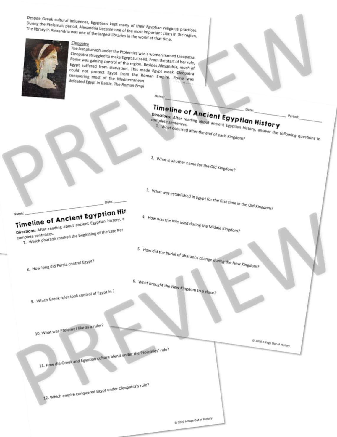 Timeline of Ancient Egyptian Kingdoms Reading Worksheets, Ancient ...