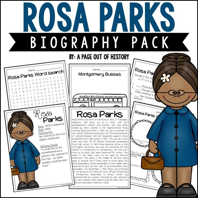 Rosa Parks Biography Activities for 3rd 4th 5th Grade | No Prep ...