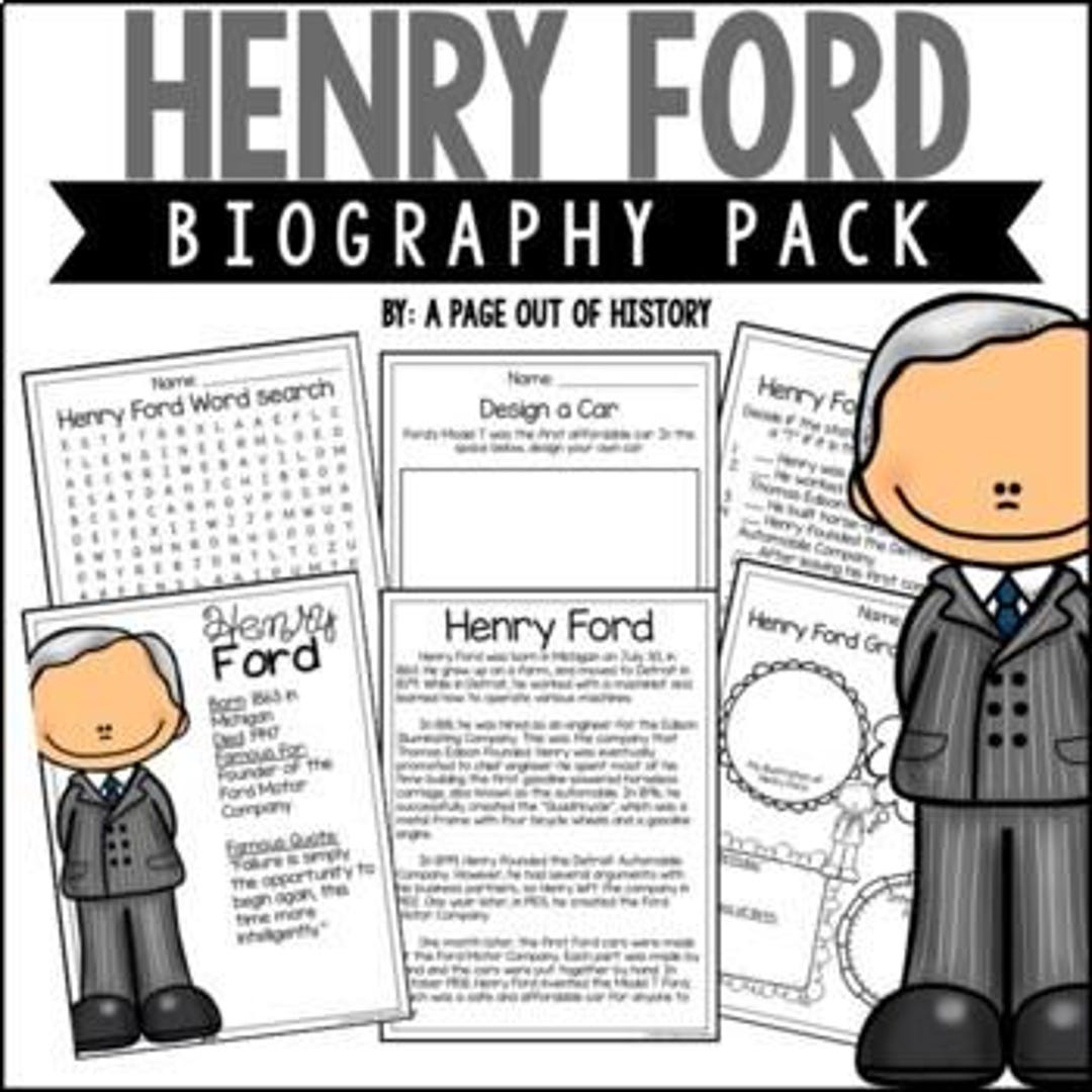 Henry Ford Biography Pack, Reading Comprehension Worksheets, Homeschool ...