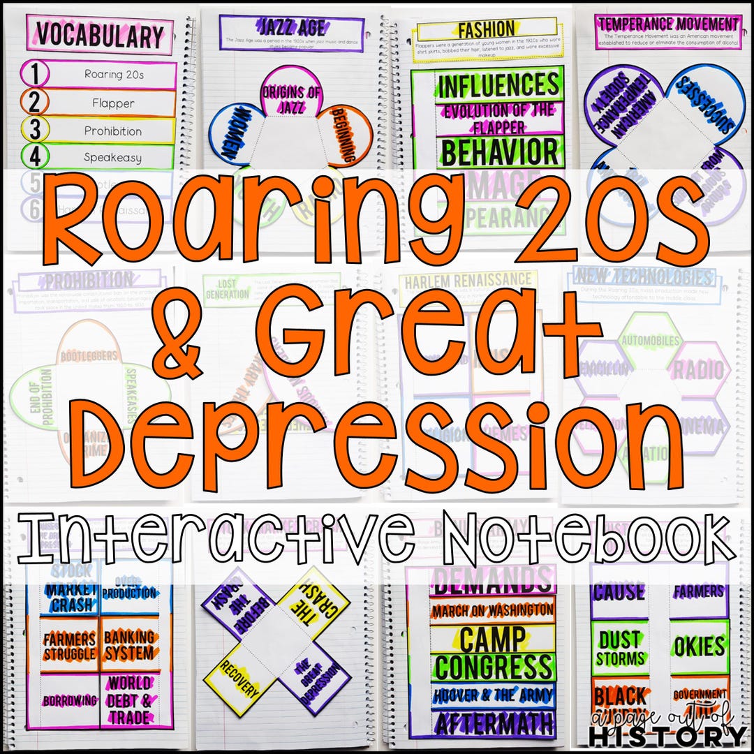 Roaring 20s and Great Depression Interactive Notebook, American History ...