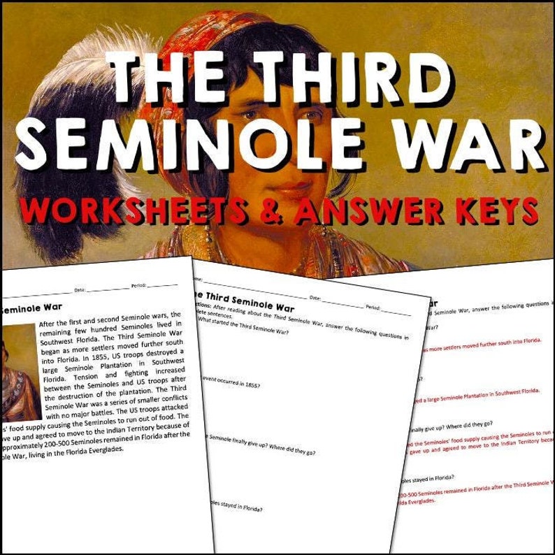 Third Seminole War Andrew Jackson Reading Worksheets and Answer Keys 6 ...