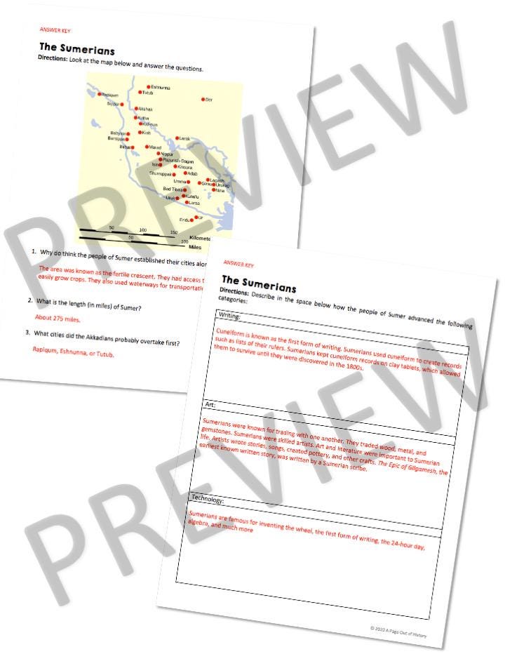 The Sumerians Reading Passages, Worksheets With Questions and Answer ...