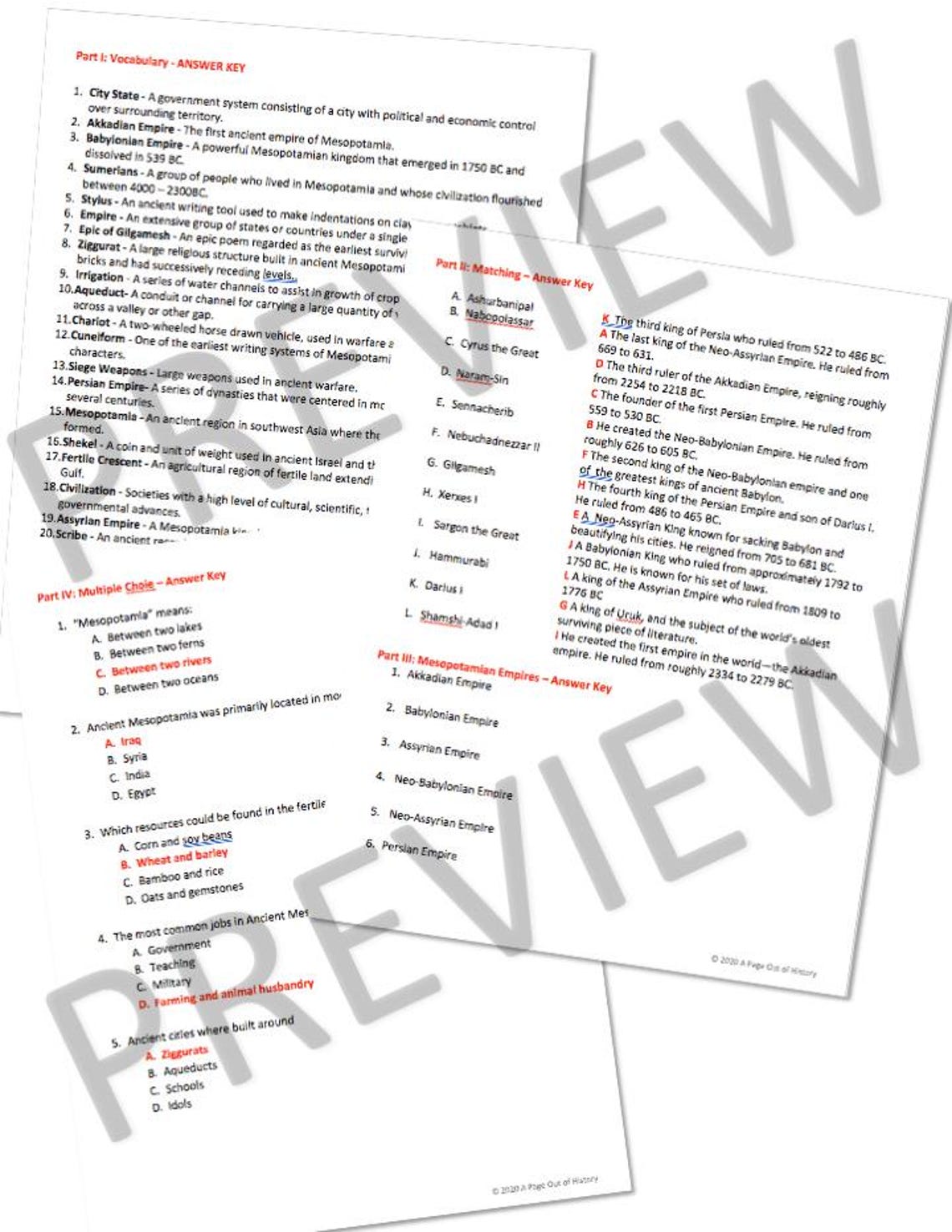 Ancient Mesopotamia Test and Answers, Educational Classroom Activities ...