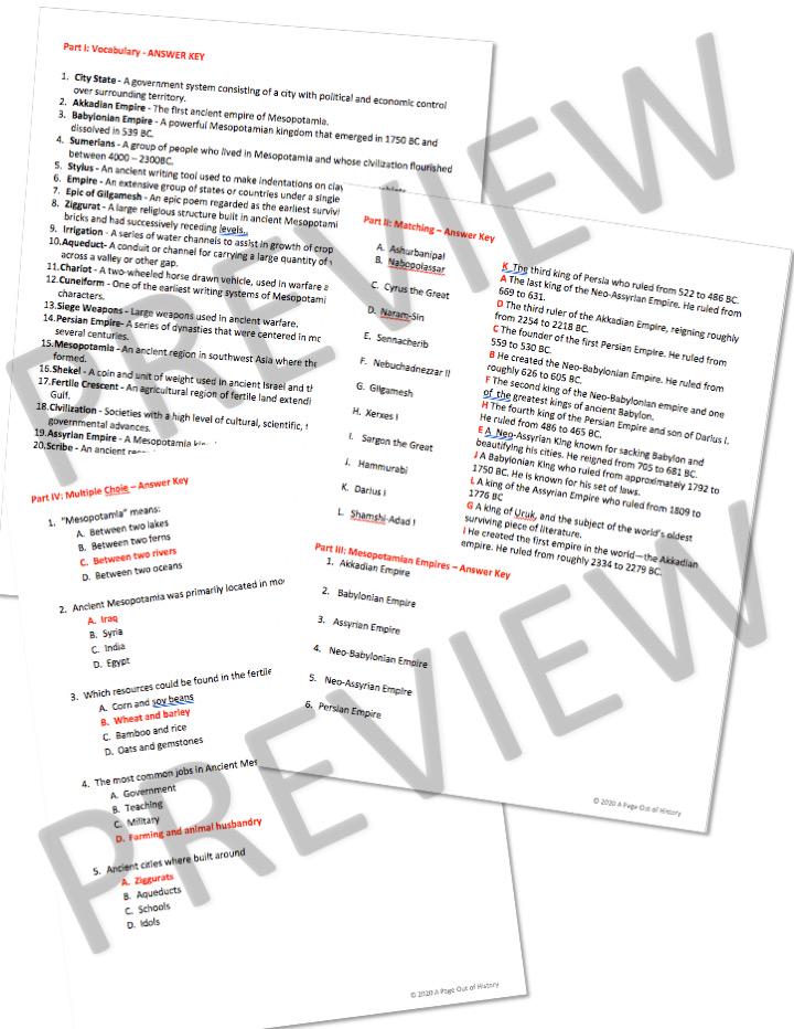 Ancient Mesopotamia Test and Answers, Educational Classroom Activities ...