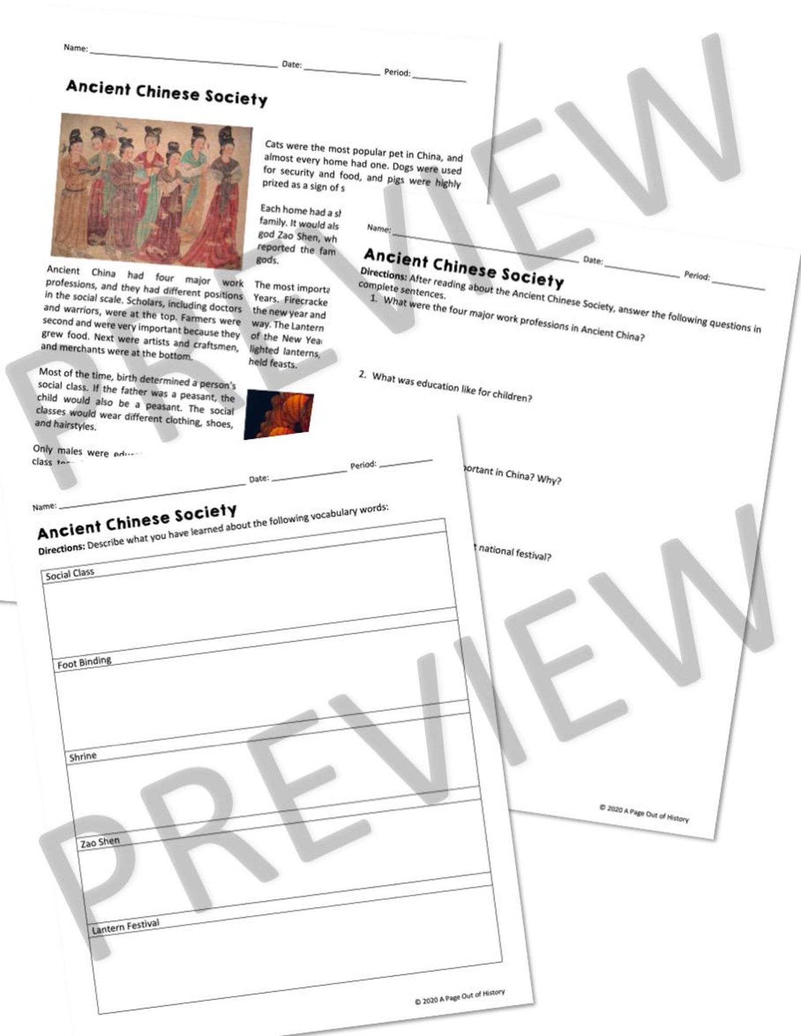 Ancient Chinese Society Reading Passages Worksheet, Sentence Reading ...