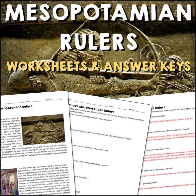 Famous Mesopotamia Rulers Reading Worksheets & Answer Keys, History ...