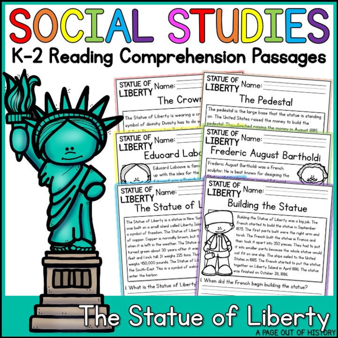 Statue of Liberty Reading Comprehension Passages K-2 | Etsy