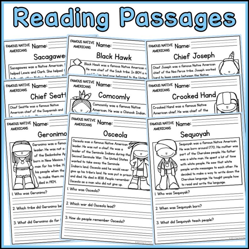 Famous Native Americans Reading Comprehension Passages | K-2 ...