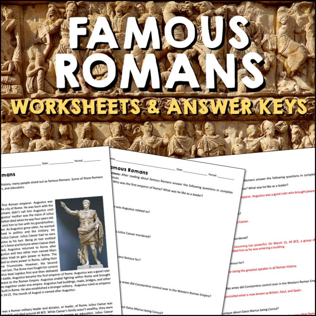 Famous Ancient Roman People Reading Worksheet, Questions With Answer ...