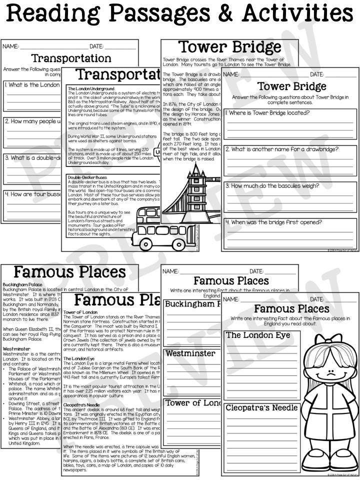 England Country Social Studies Complete Unit, World Geography Passages ...