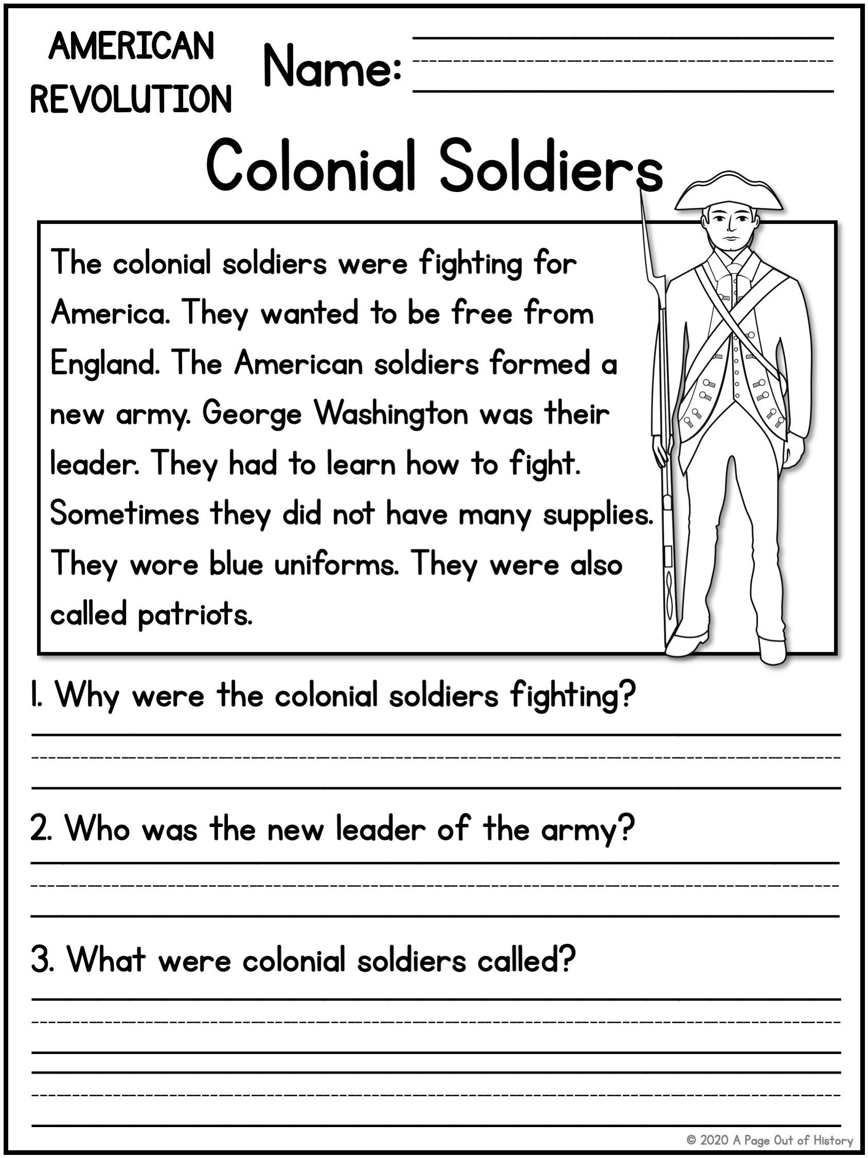 American Revolution Reading Comprehension Passages | K-2 | Homeschool ...