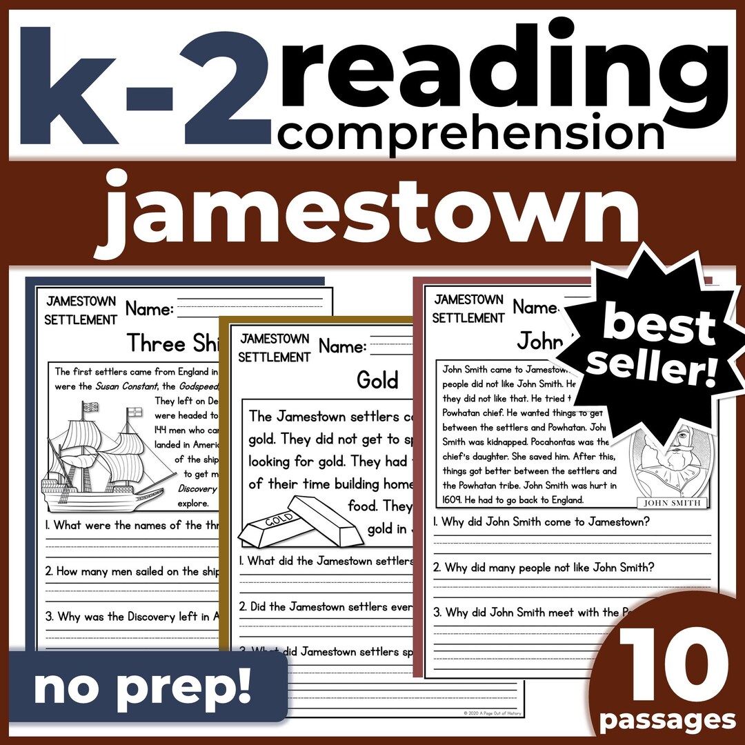 K-2 Reading Practice 1st 2nd Grade Worksheet, Jamestown Settlement ...