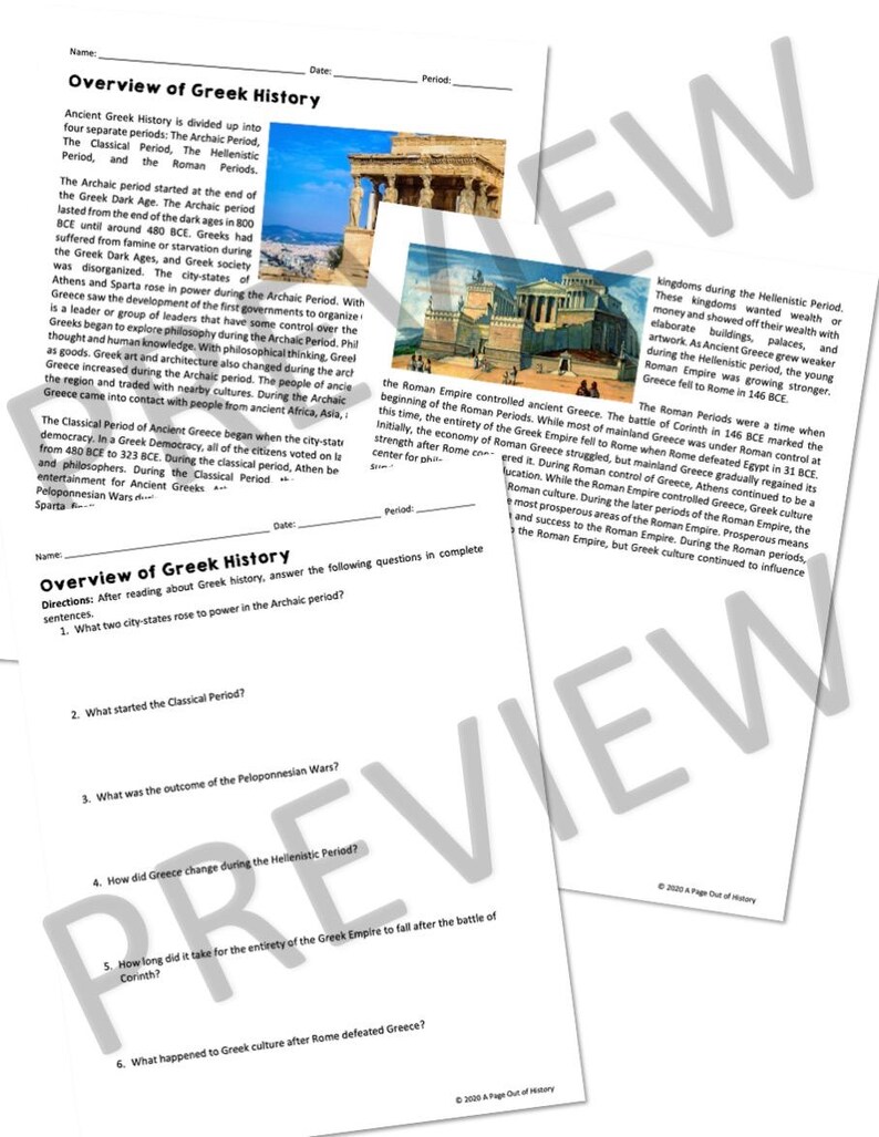 Overview of Ancient Greek History Reading Worksheets and Answer Keys - Etsy