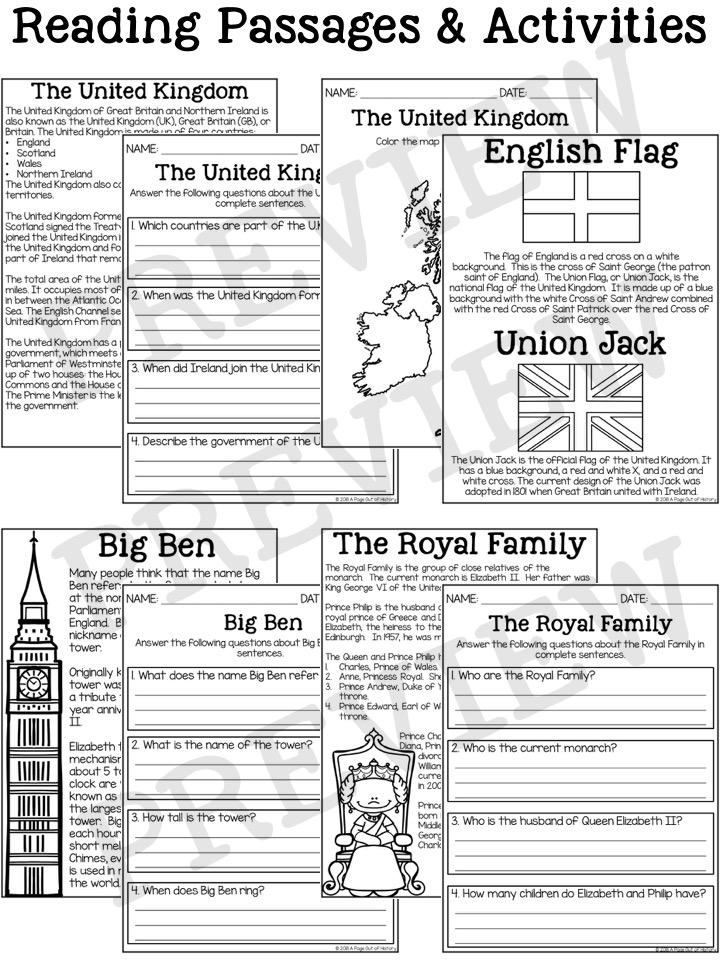 England Country Social Studies Complete Unit, World Geography Passages ...