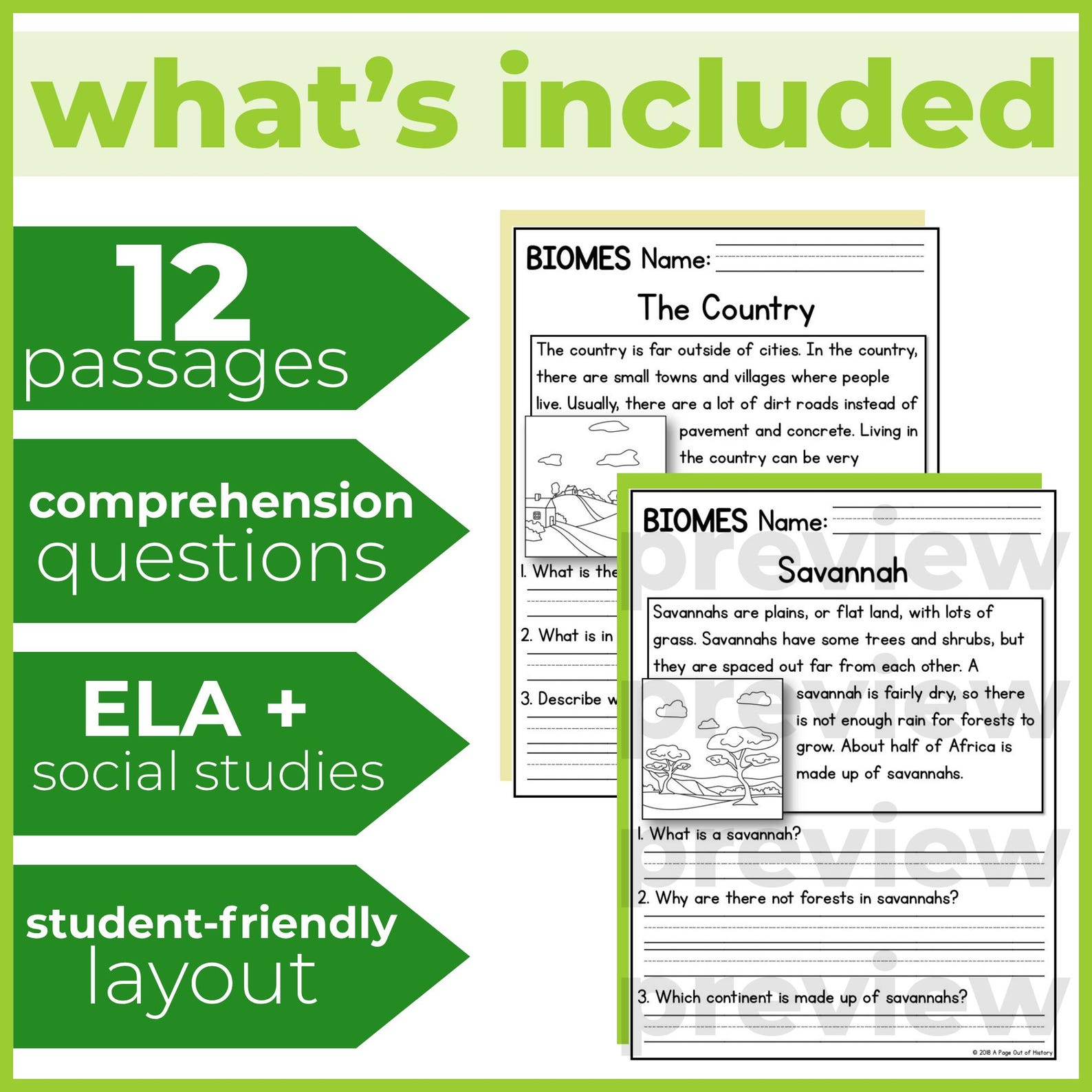 K-2 Reading Comprehension Pages for 1st and 2nd Grade, Biomes Passages ...