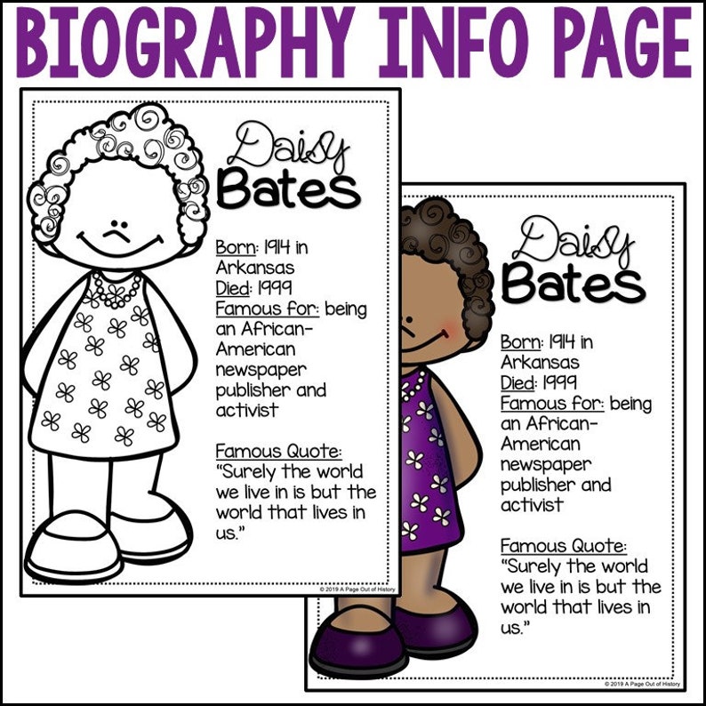 Biography Activities for Kids | Daisy Bates No Prep Reading Passage ...