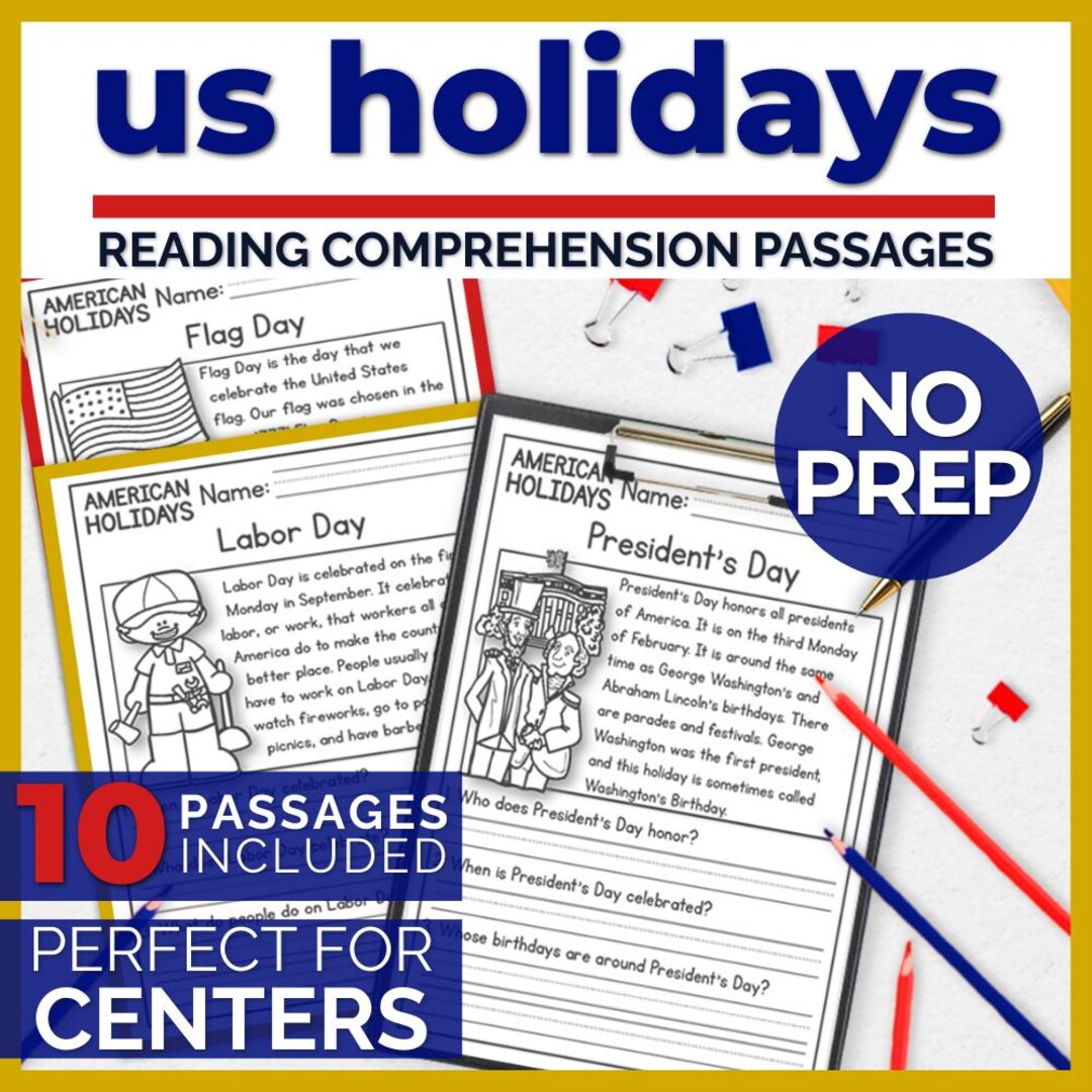 K-2 Reading Comprehension Pages, American Holidays Passages, Stories ...
