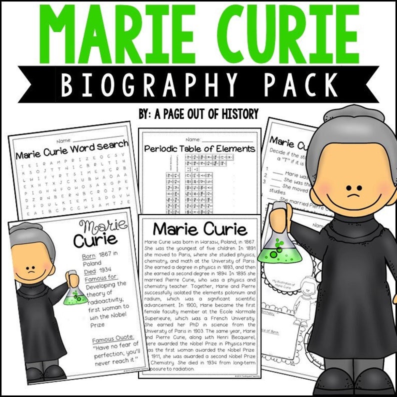 Marie Curie Biography Unit Pack | 3-5 | Homeschool | Social Studies ...
