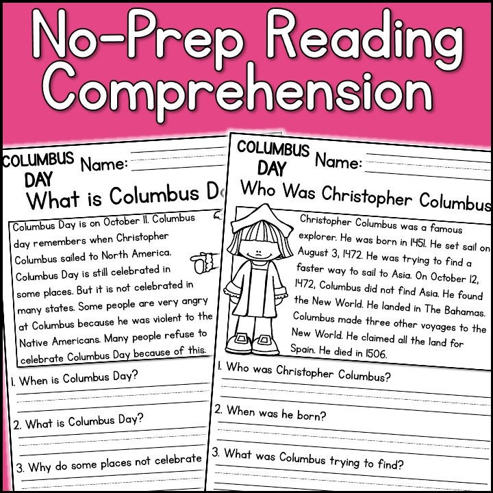 Columbus Day Activity Reading Comprehension Passages, Printable Social ...