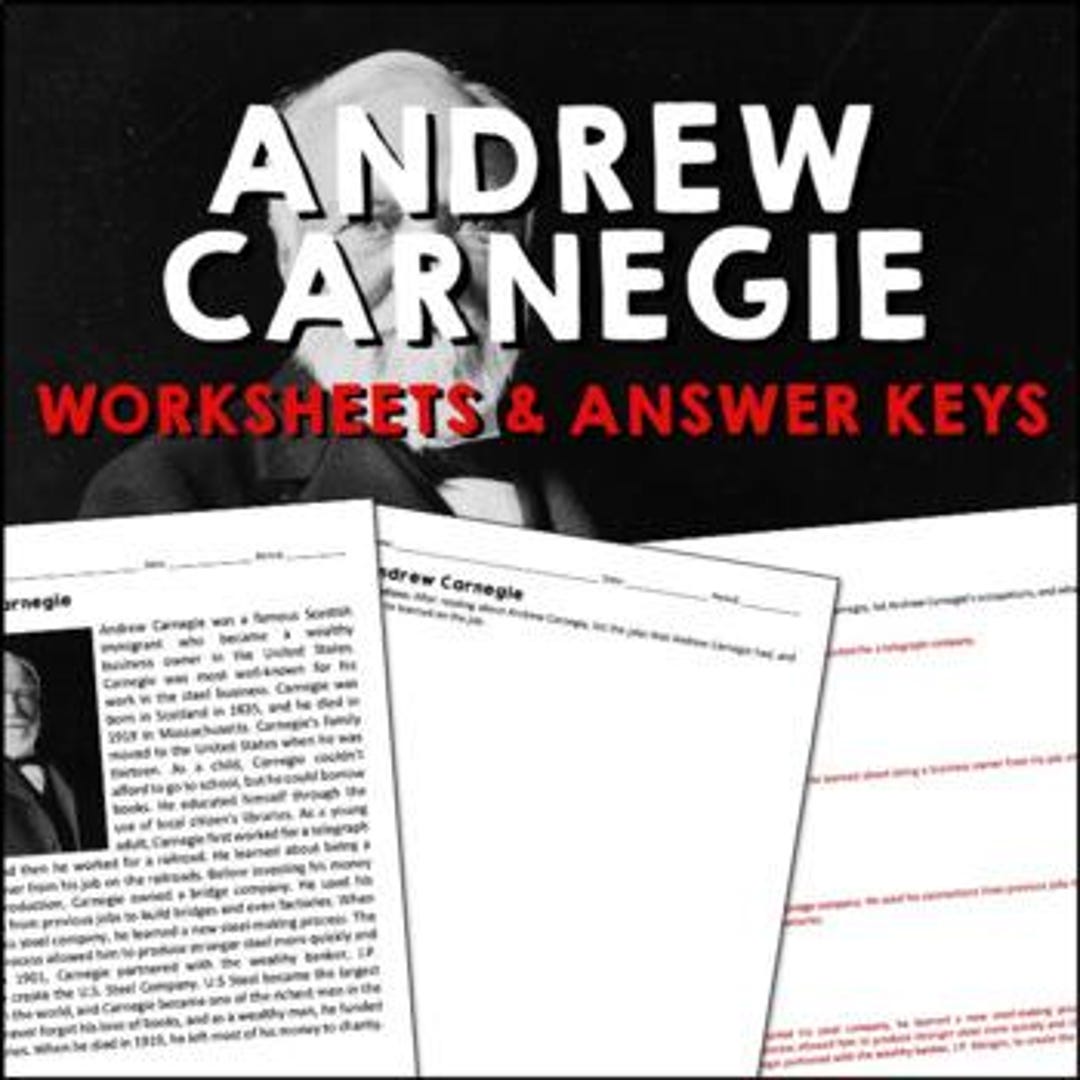 Andrew Carnegie Industrial Revolution Reading Comprehension Worksheets ...