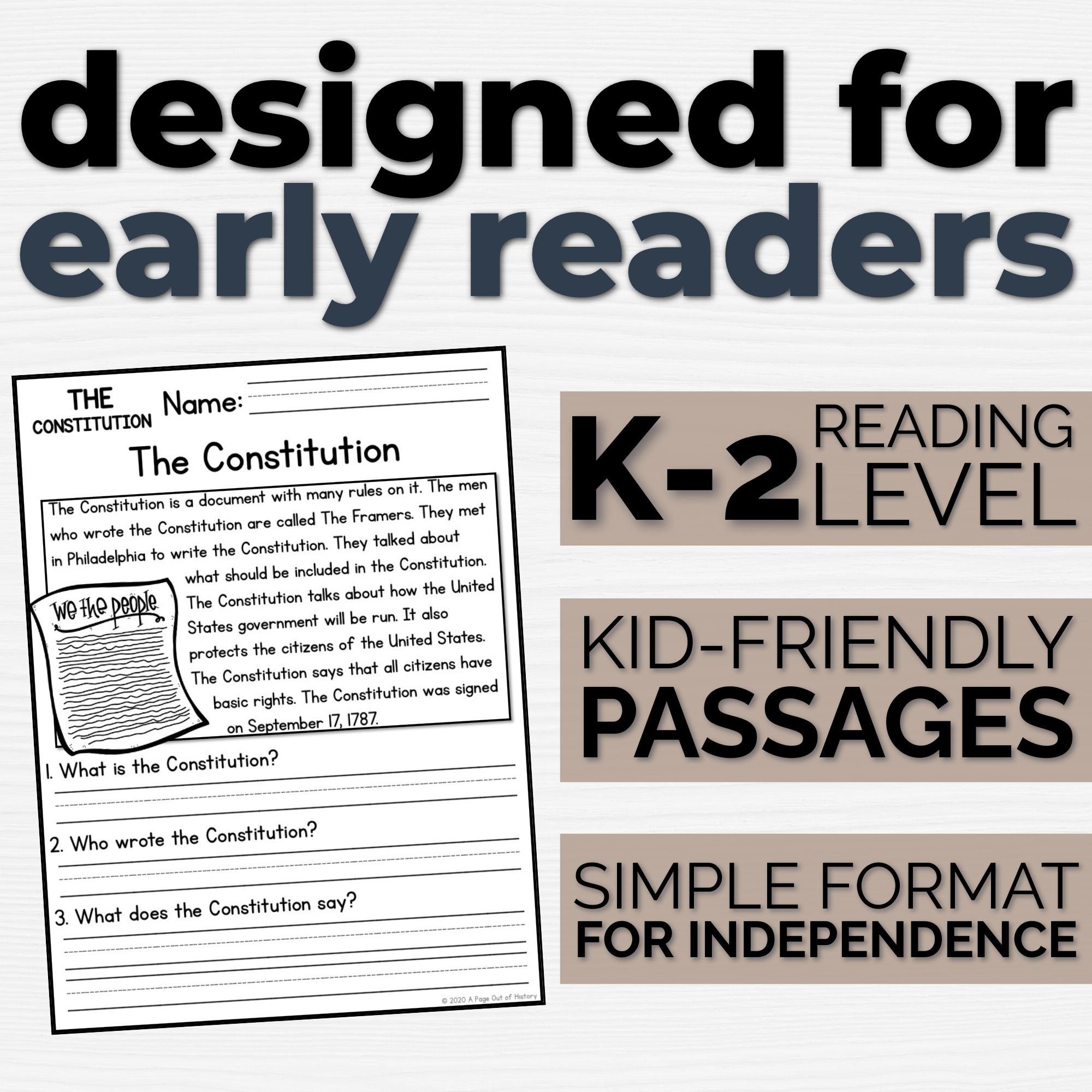K-2 Reading Comprehension US Constitution Worksheet, Legislative Branch ...