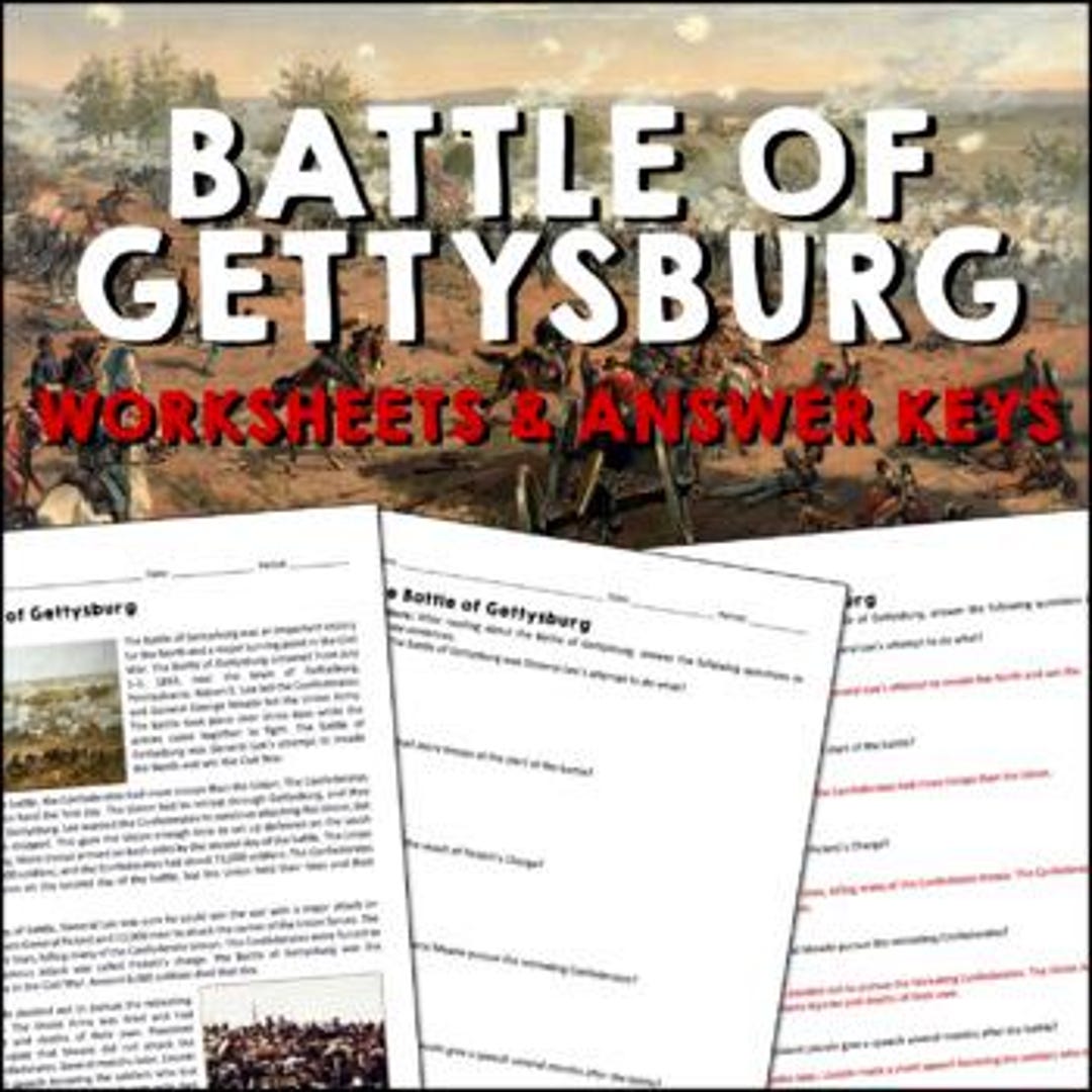 Battle of Gettysburg Civil War Reading Comprehension Worksheets ...
