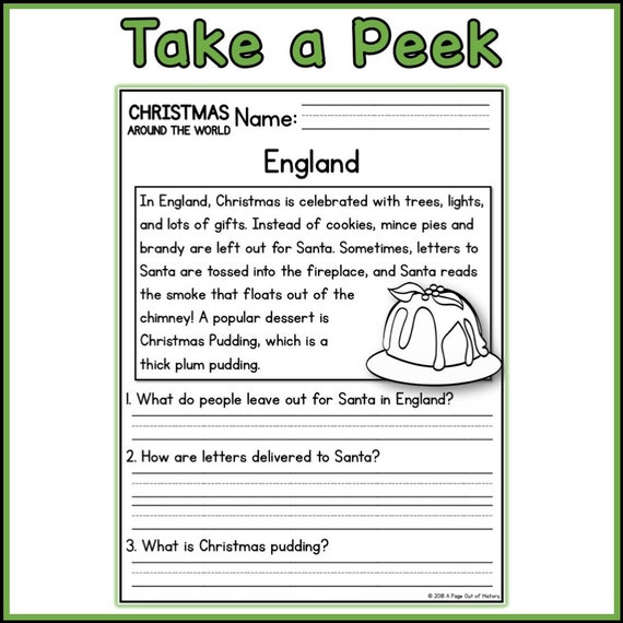 Hojas De Trabajo De Comprensión Lectora Sobre La Navidad En Todo El Mundo