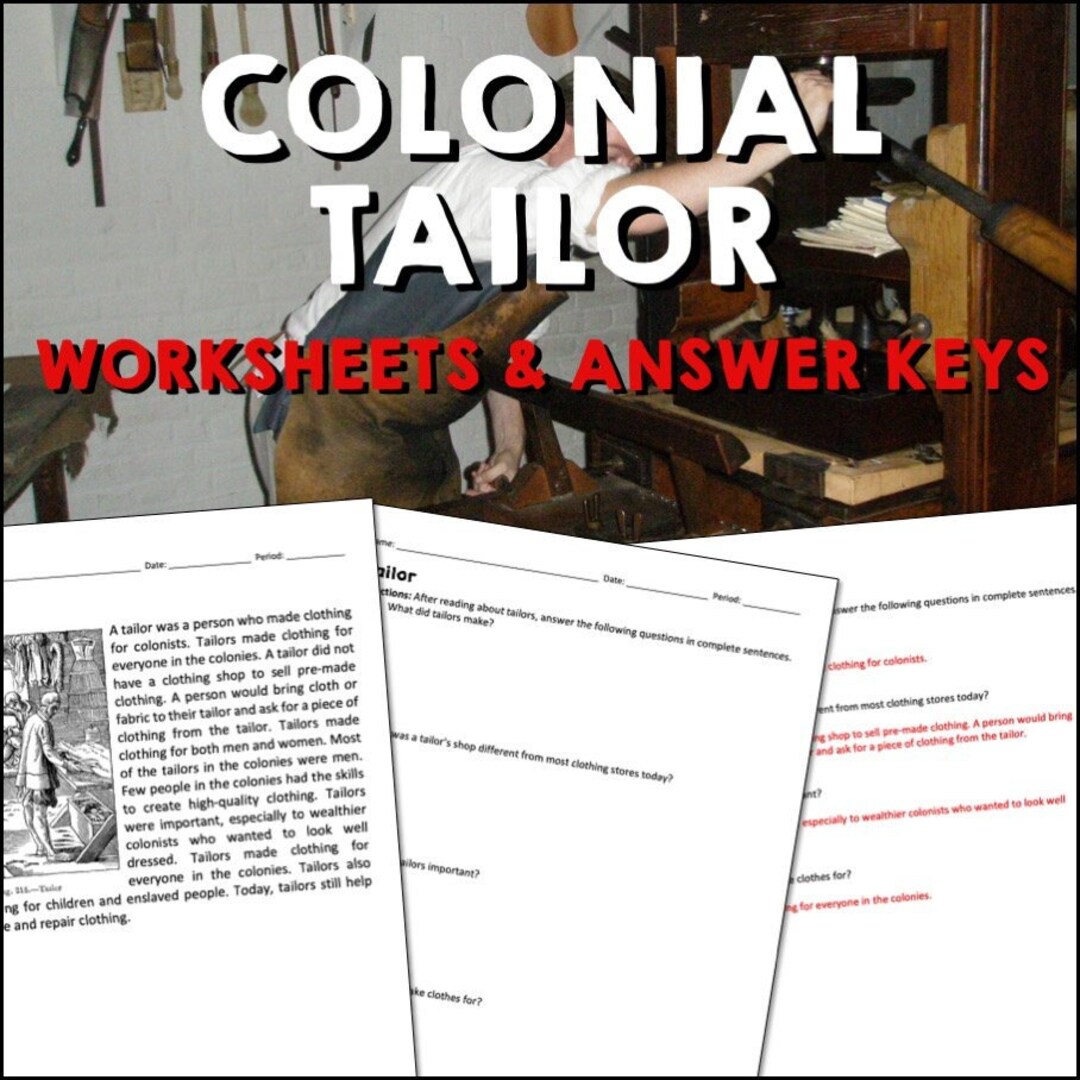 Colonial Tailor Reading Worksheets and Answer Keys | 6-12 | Homeschool ...