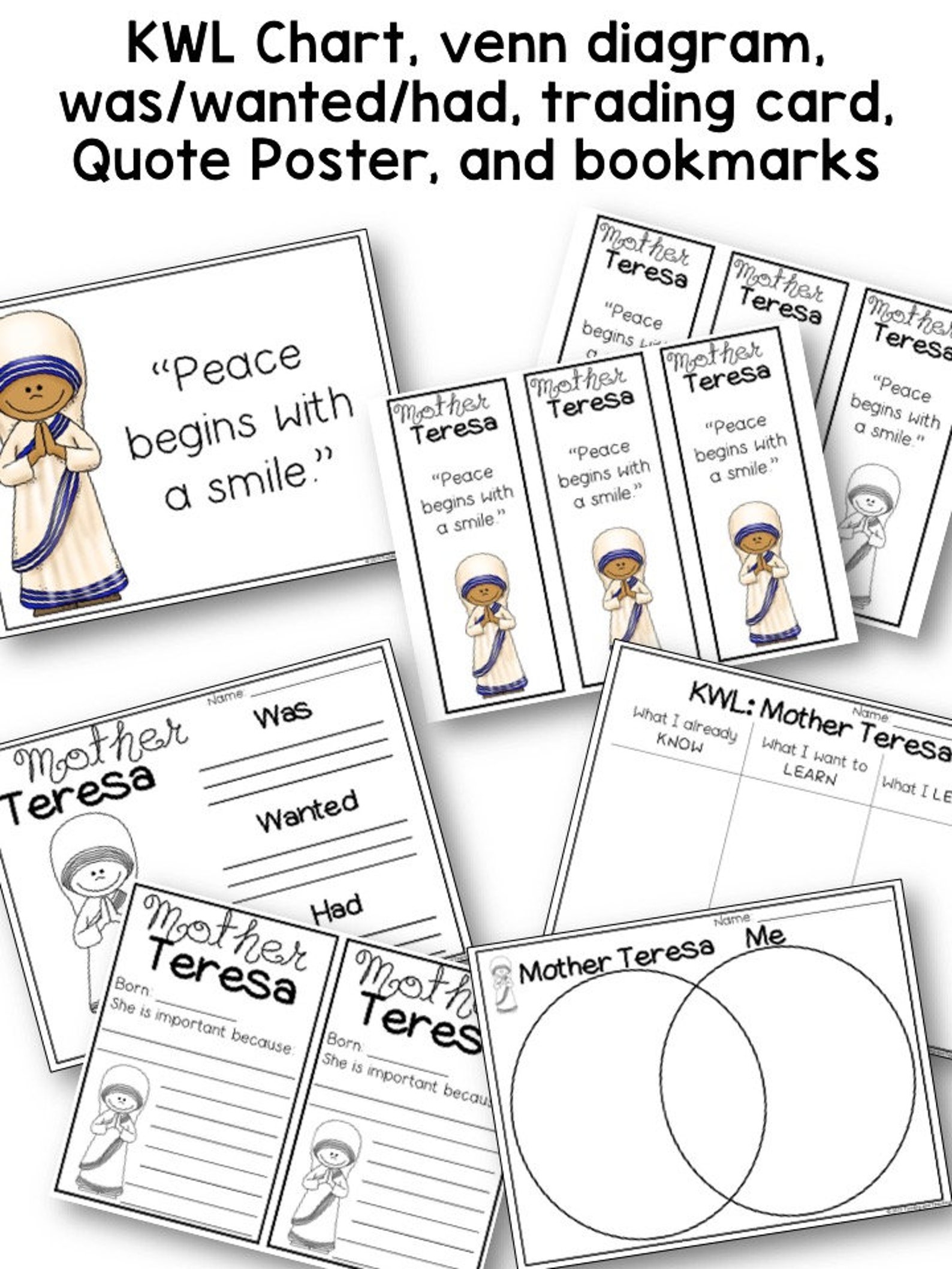 Mother Teresa Biography Unit Pack 3-5 Homeschool Social Studies ...