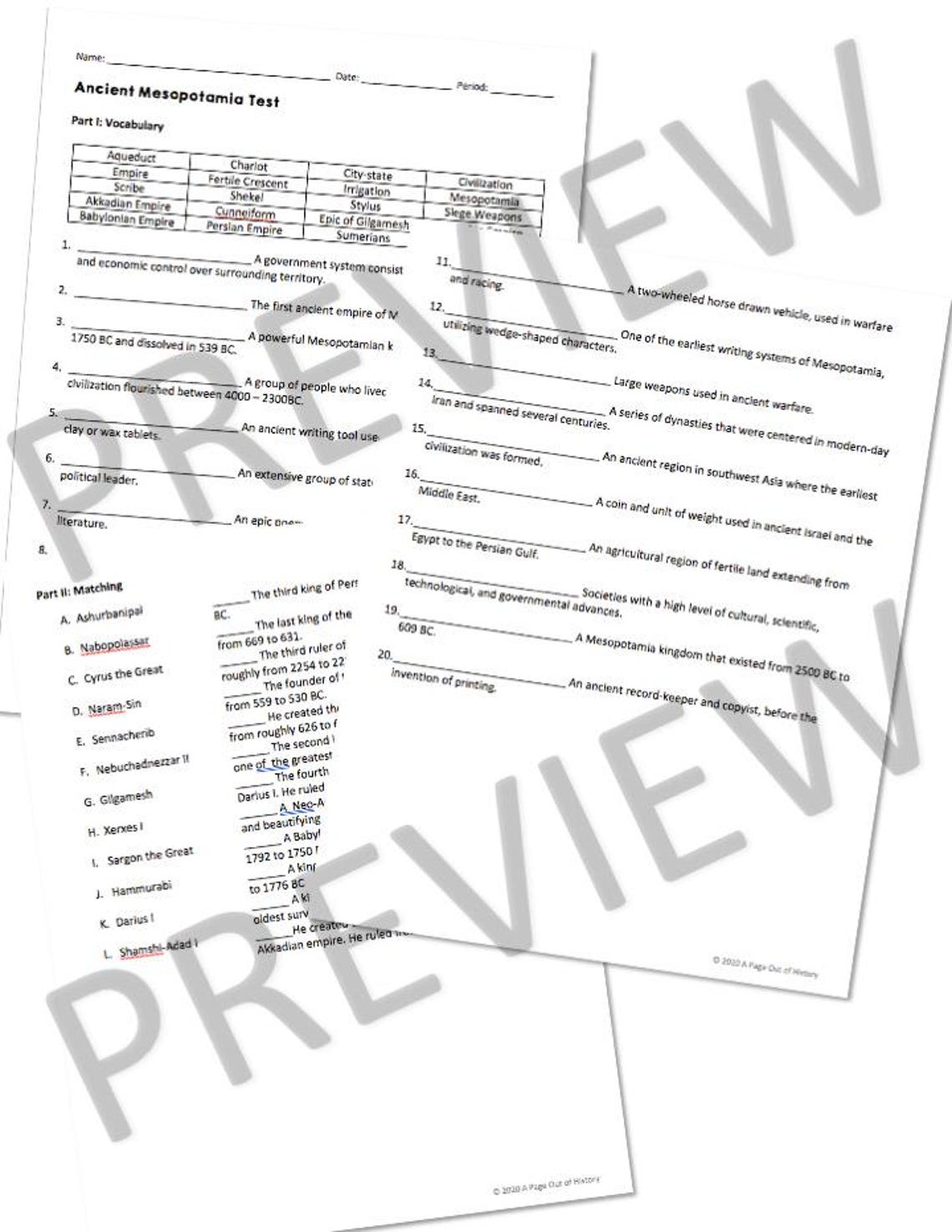 Ancient Mesopotamia Test and Answers, Educational Classroom Activities ...