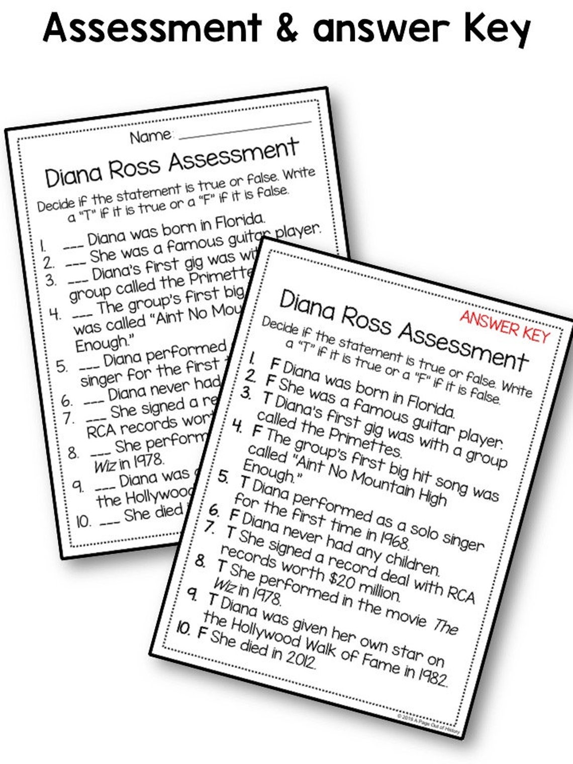 Biography Activities for Kids | Diana Ross Reading Comprehension ...