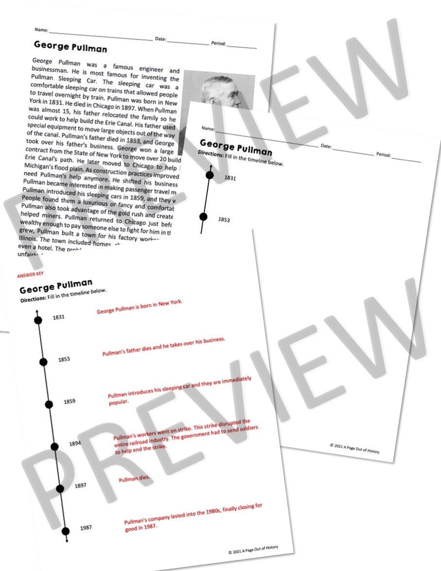 George Pullman Gilded Age Reading Worksheets & Answer Keys, American ...