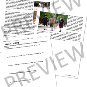 Colonial Clothing Reading Worksheets and Answer Keys | 6-12 ...