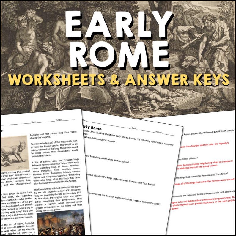 Early Ancient Rome Reading Worksheet and Answer Keys, Roman History ...
