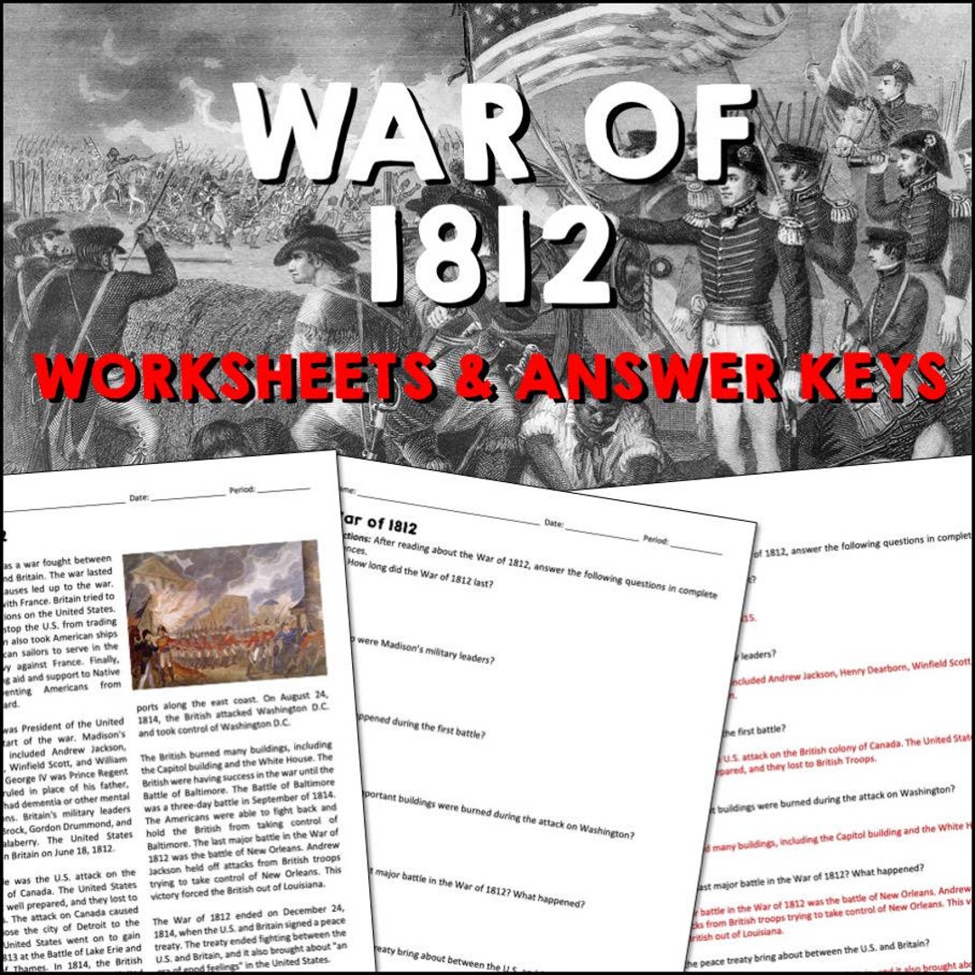 War of 1812 Early American Republic Reading Comprehension Worksheets ...